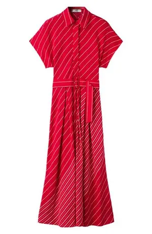 Mango Stripe Belted Midi Shirt Dress - Red