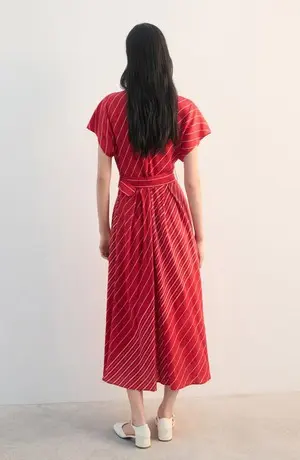 Mango Stripe Belted Midi Shirt Dress