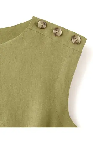 Mango Linen Blend Midi Dress - Olive Green
