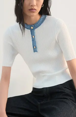 Mango Contrast Collar Short Sleeve Sweater