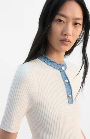 Mango Contrast Collar Short Sleeve Sweater
