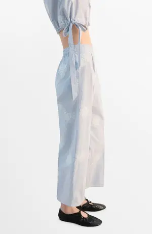 Mango Embroidered Stripe Straight Leg Pants