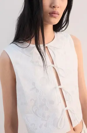 Mango Bow Embroidered Vest - White