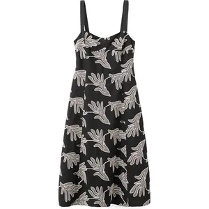 Mango Embroidered A-line Midi Dress - Black