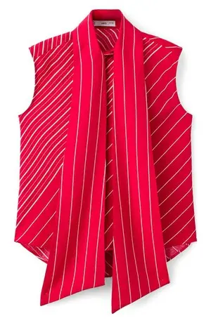 Mango Striped Tie Neck Top