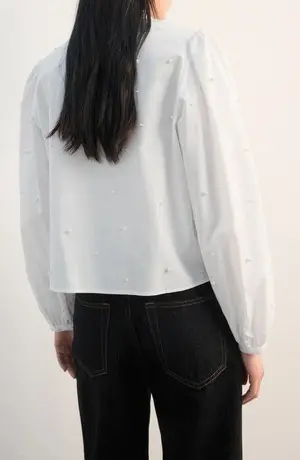 Mango Pearl Detail Puff Sleeve Shirt