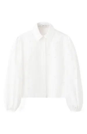 Mango Pearl Detail Puff Sleeve Shirt