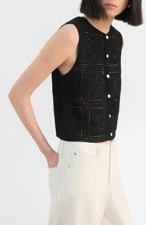 Mango Sleeveless Crochet Button-up Top