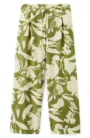 Mango Floral Belted Straight-leg Pants