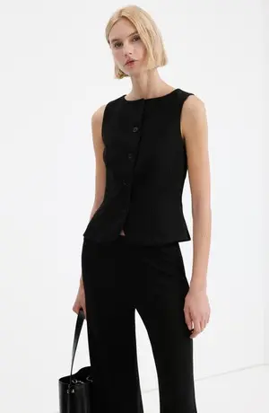 Mango Elastic Waist Straight Leg Suit Pants