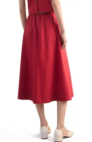 Mango Cotton Midi Skirt - Red