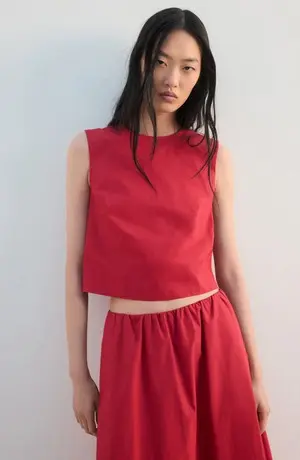 Mango Cotton Midi Skirt - Red