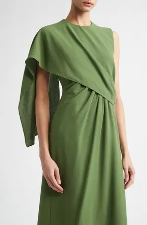 EMILIA WICKSTEAD Tidus Draped Wool Crepe Midi Dress - Olive