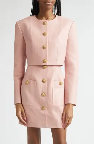 Balmain Cropped Lambskin Jacket - 4hr Powder Pink