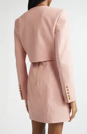 Balmain Cropped Lambskin Jacket - 4hr Powder Pink