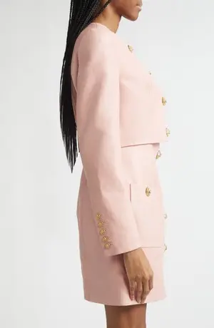 Balmain Cropped Lambskin Jacket - 4hr Powder Pink