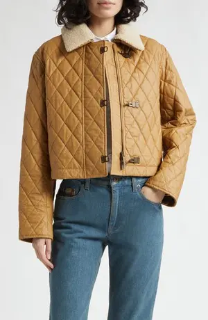 Burberry Howle Quilted Jacket With Shearling Collar - Sepia/hay