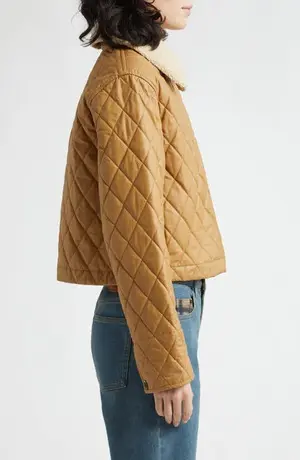 Burberry Howle Quilted Jacket With Shearling Collar - Sepia/hay