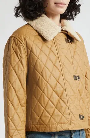 Burberry Howle Quilted Jacket With Shearling Collar - Sepia/hay
