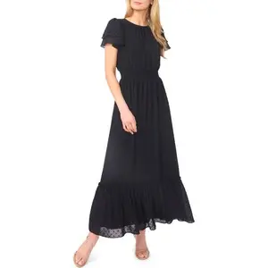 CECE DUPRAZ Flutter Sleeve Swiss Dot Chiffon Maxi Dress