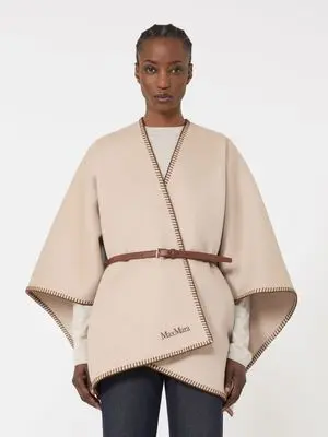 Max Mara Wool And Cashmere Cape With Leather Belt - Sand