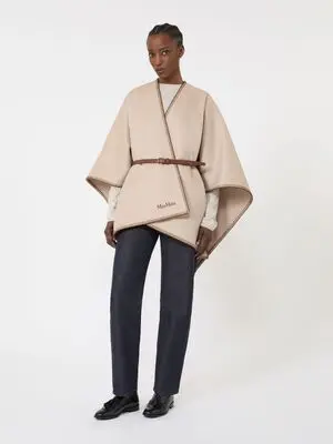 Max Mara Wool And Cashmere Cape With Leather Belt - Sand