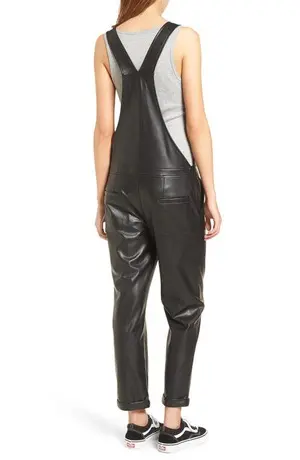 David Lerner Faux Leather Overalls