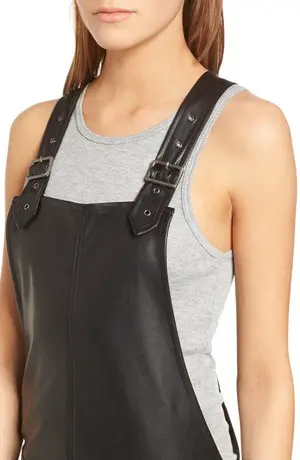 David Lerner Faux Leather Overalls