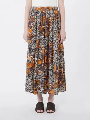 Max Mara Printed Poplin Pleated Long Skirt