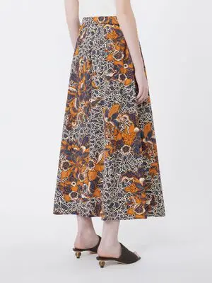 Max Mara Printed Poplin Pleated Long Skirt