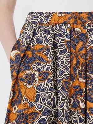 Max Mara Printed Poplin Pleated Long Skirt