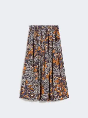Max Mara Printed Poplin Pleated Long Skirt