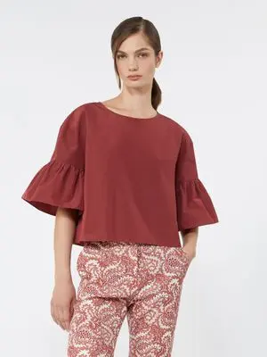 Max Mara Cotton Taffeta Cropped Blouse - Cherry
