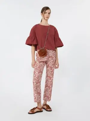 Max Mara Cotton Taffeta Cropped Blouse - Cherry