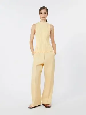 Max Mara Linen Canvas Wide Leg Trousers