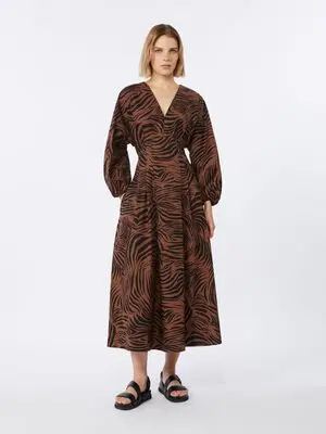 Max Mara Printed Cotton Poplin Midi Dress - Brown