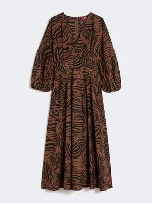 Max Mara Printed Cotton Poplin Midi Dress - Brown