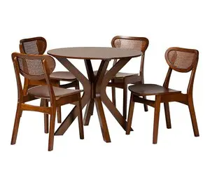 BAXTON STUDIO Giuliana Wood And Rattan 5-piece Dining Set - One-color