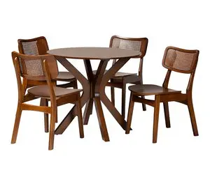 BAXTON STUDIO Linnet Brown Wood And Rattan 5-pi Ece Dining Set - One-color