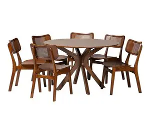 BAXTON STUDIO Linnet Brown Wood And Rattan 7-pi Ece Dining Set - One-color
