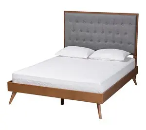 BAXTON STUDIO Dericia Grey Fabric Brown Wood Ki Ng Platform Bed - One-color