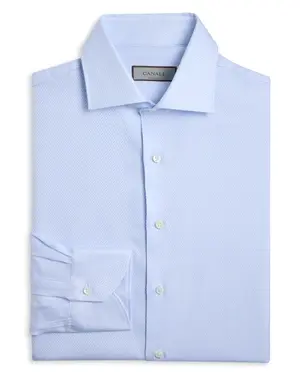 Canali Regular Fit Geo Weave Dress Shirt - Blue