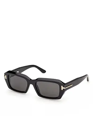 TOM FORD Rectangular Full Rim Sunglasses, 53mm - Shiny Black/smoke