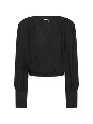 ROTATE BY BIRGER CHRISTENSEN Long Sleeve V-neck Blouse - Black