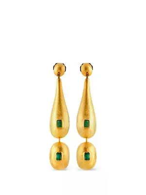 FENOMENA Long-plated Emerald Dangle Earrings - Gold