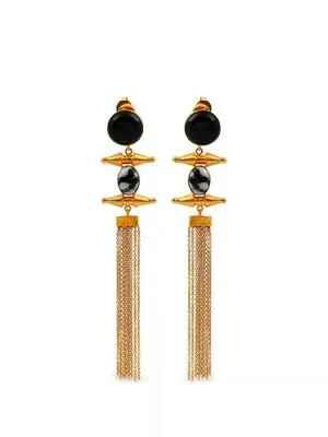 Boheme Onyx Pendant Tassel Earrings - Gold