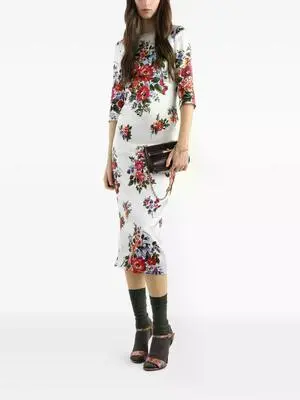 Dolce & Gabbana Floral-print Split Midi Dress - White