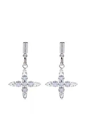 ELLEN CONDE Crystal Cross Drop Earrings - Silver