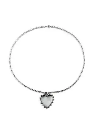 POISON DROP LAB Glass Heart Engraved Pendant Chain Necklace - Silver