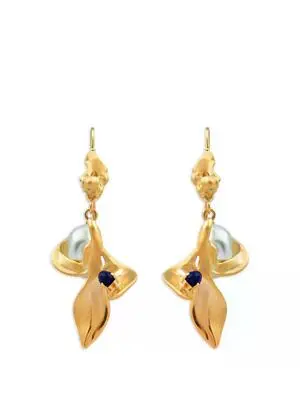 Marni Flower Pearl Dangle Earrings - Gold